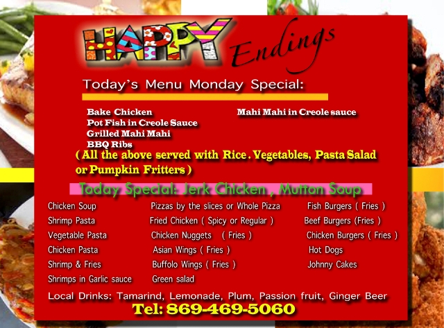 Happy Endings Menu for today Monday. – NevisPages.com