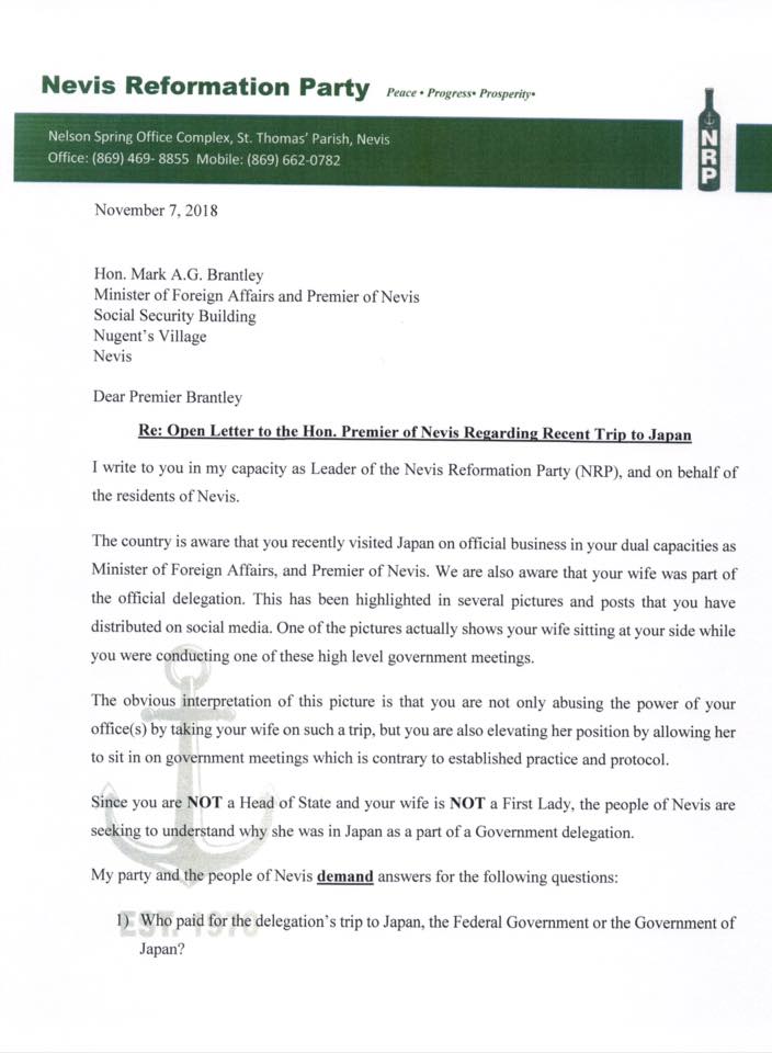 Leader of NRP- Robelto Hector Writes Formal Letter to Premier Brantley ...